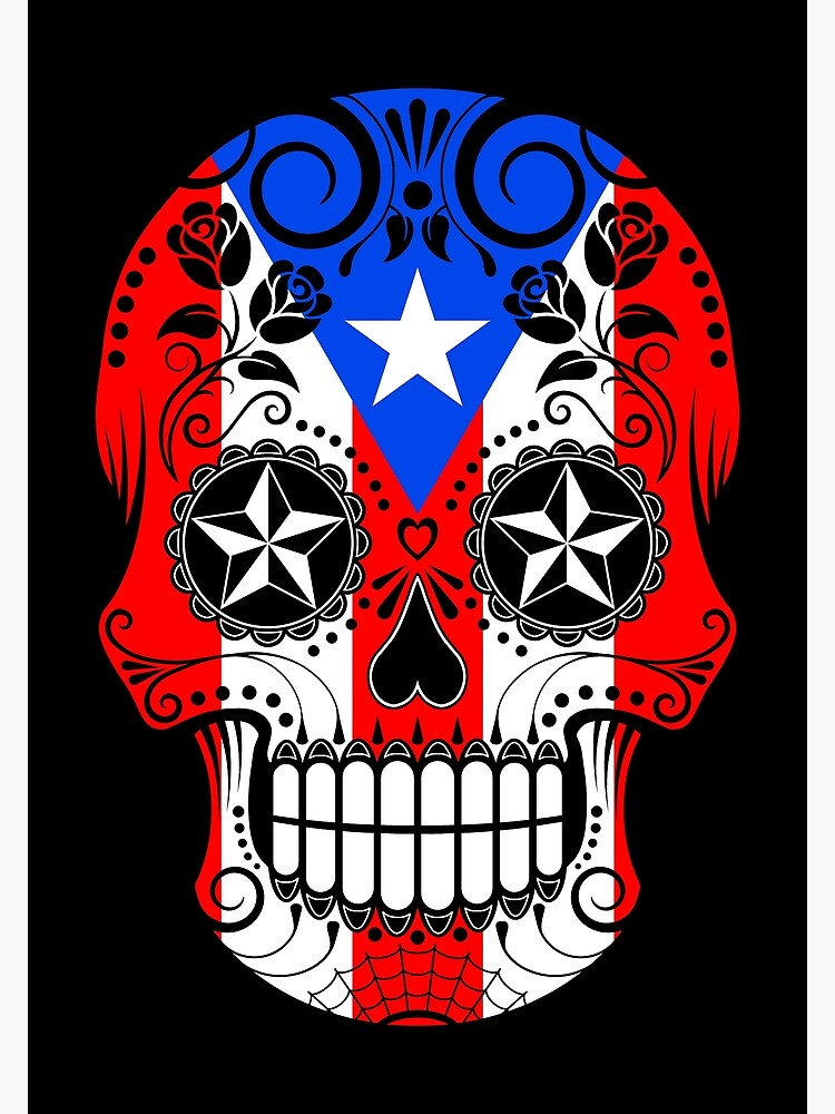 "Sugar Skull with Roses and Flag of Puerto Rico" Art Print for Sale by ...