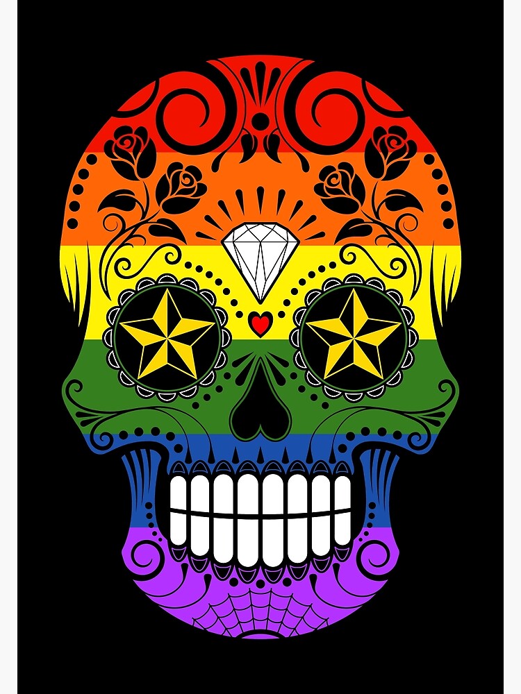 "Gay Pride Rainbow Flag Sugar Skull with Roses " Art Print for Sale by ...