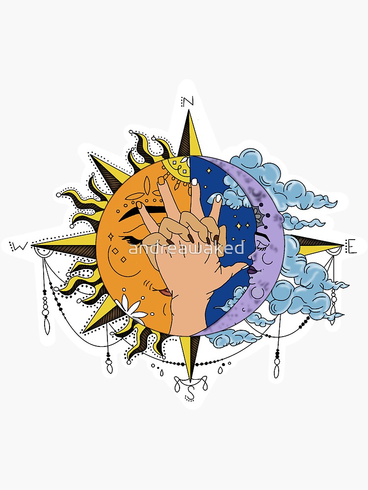 "Aesthetic Sun and Moon Compass Sticker" Sticker for Sale by ...