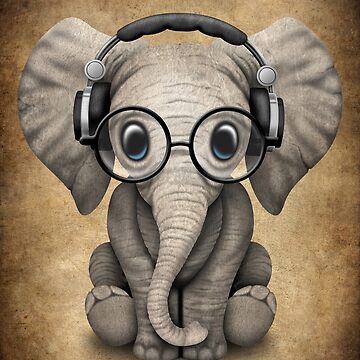 "Cute Baby Elephant Dj Wearing Headphones and Glasses" Art Board Print ...