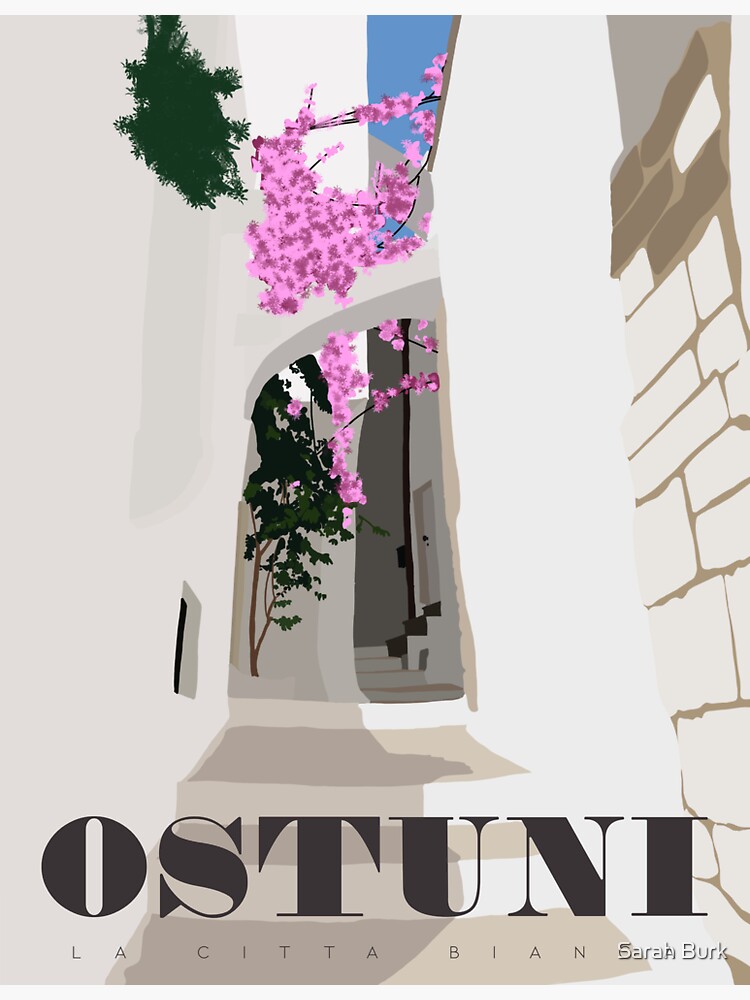 "Ostuni Retro Travel Poster" Sticker for Sale by Sarah Burk | Redbubble