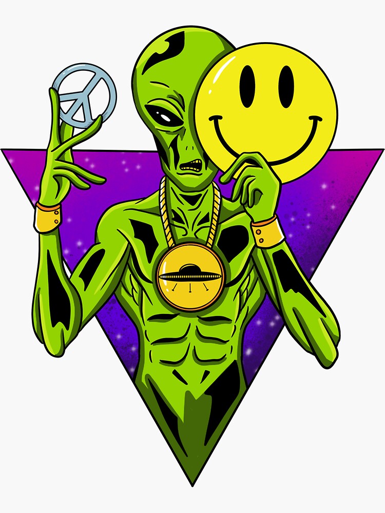 "Alien in Space Smiley Face" Sticker for Sale by Konjurez | Redbubble