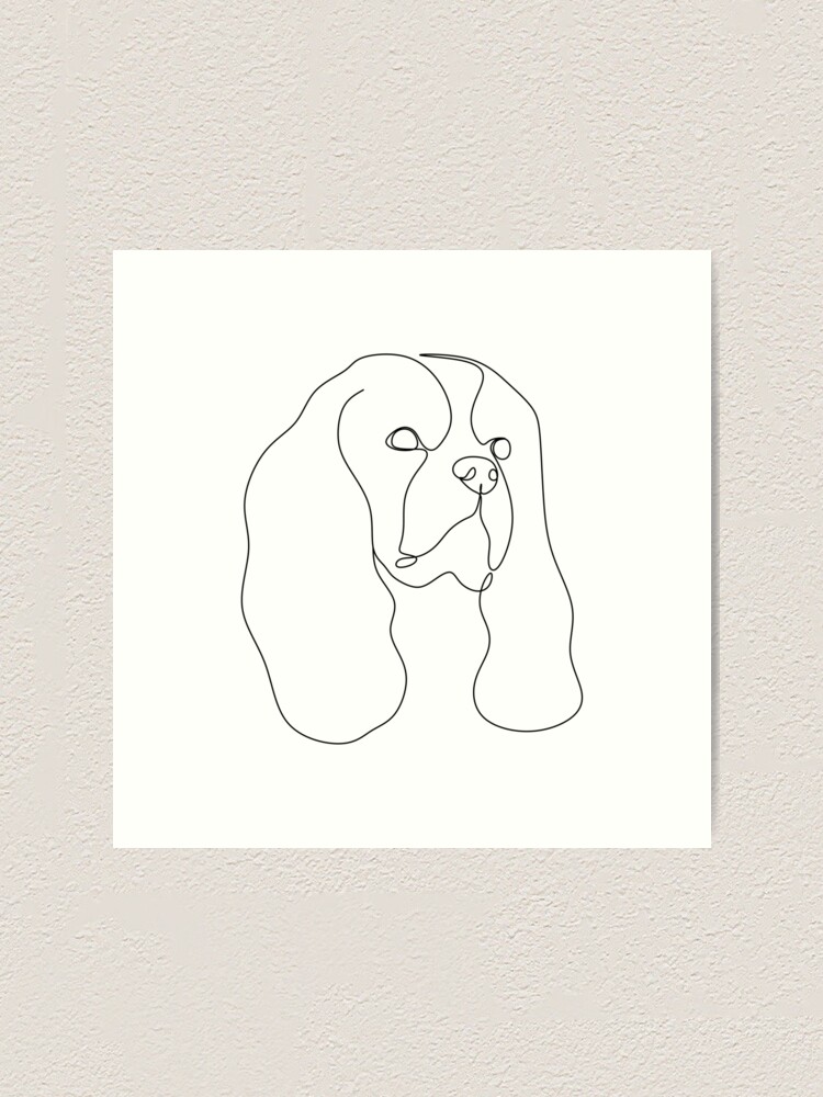 "Cocker spaniel puppy portrait line drawing illustration. One Line Art ...
