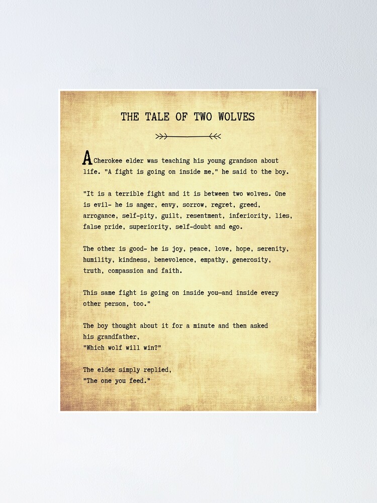 "The Two Wolves Cherokee Proverb Tale" Poster for Sale by LaziniArts ...