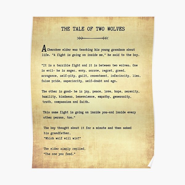 "The Two Wolves Cherokee Proverb Tale" Poster for Sale by LaziniArts ...