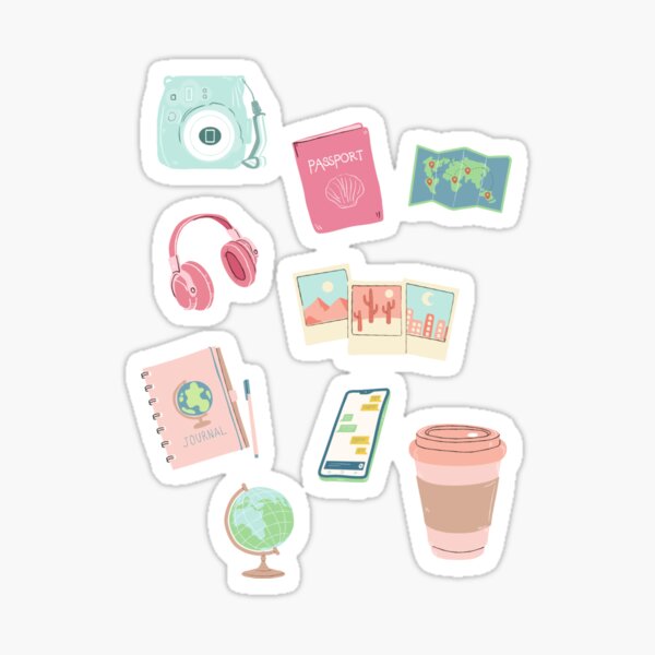 "Travel accessories collage" Sticker by thenameisemma | Redbubble