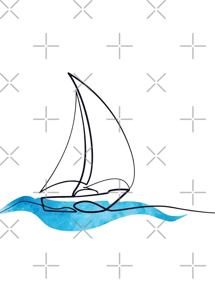 "Hydro Flask sticker - ocean blue watercolor wave and sailboat | Line ...