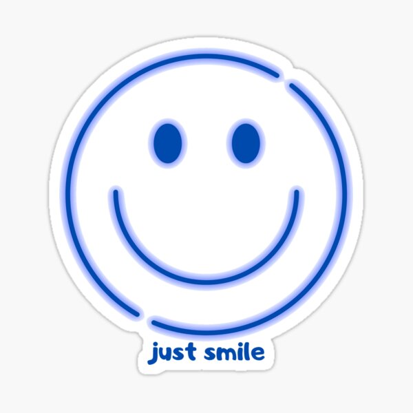 " Smile blue neon emoji" Sticker by IlonaP99 | Redbubble