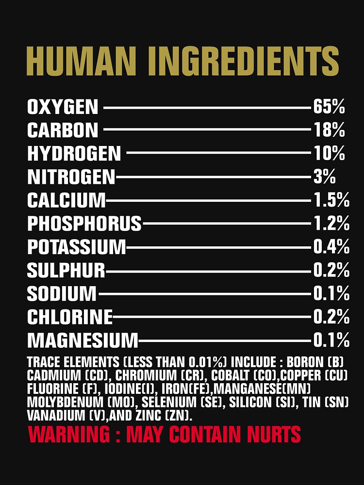 "Human Ingredients" T-shirt for Sale by LinaDessigne | Redbubble ...