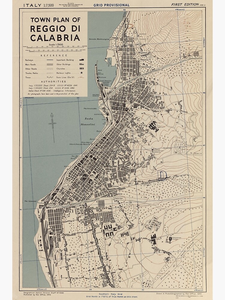 "Vintage Reggio Calabria Italy Map (1943)" Poster for Sale by ...