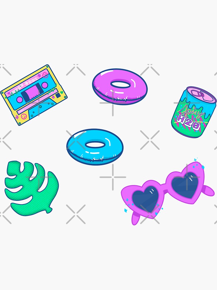 "Mamu Tropical Retro kawaii stickers vapor wave neon aesthetic sticker ...