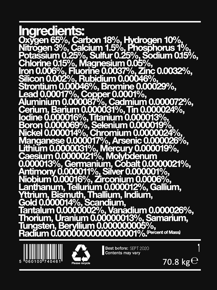 "Human Ingredients" Essential T-Shirt for Sale by AmadaLevile | Redbubble