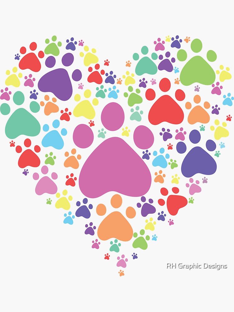 "Multi-Color Paw Print Heart" Sticker for Sale by LittleHarrold | Redbubble