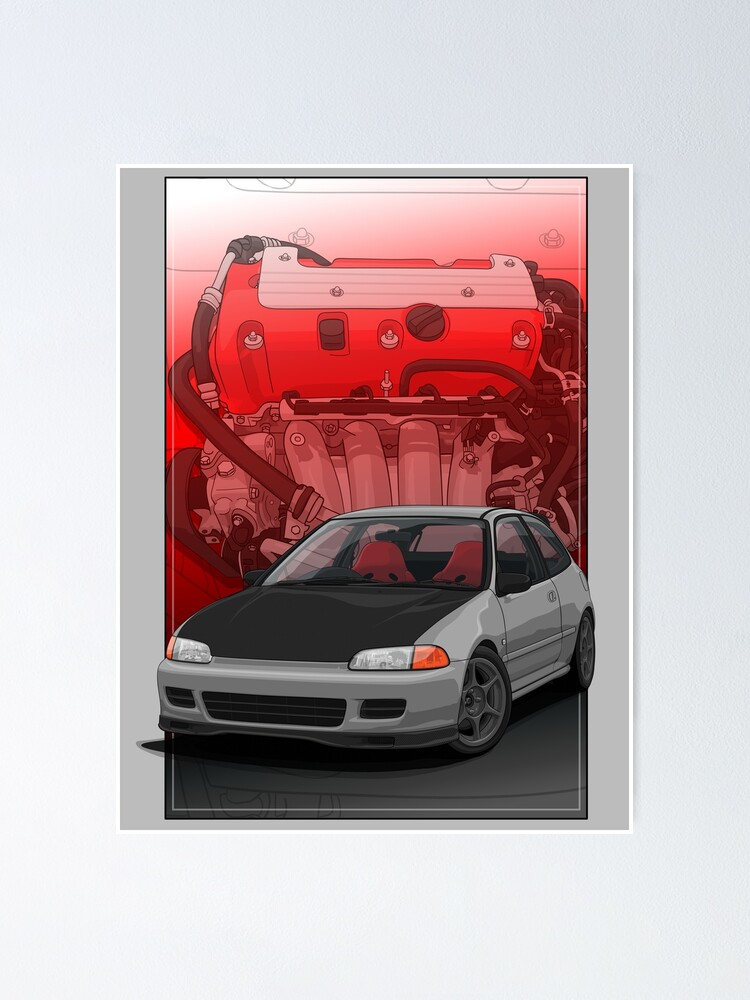 "Civic EG hatch K20 (engine swap)" Poster by ArtyMotive | Redbubble