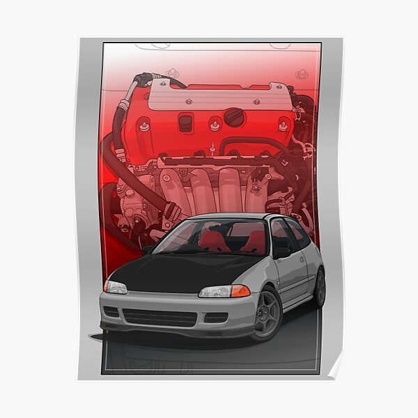 "Civic EG hatch K20 (engine swap)" Poster by ArtyMotive | Redbubble