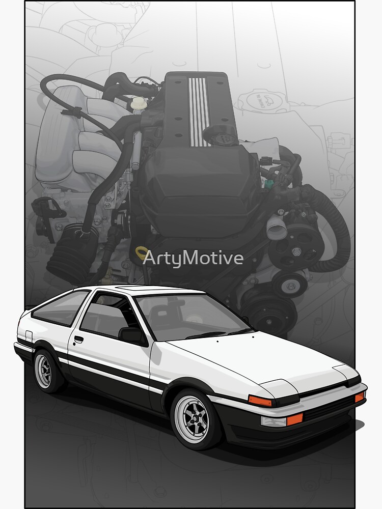 "AE86 x Beams engine (engine swap)" Sticker by ArtyMotive | Redbubble