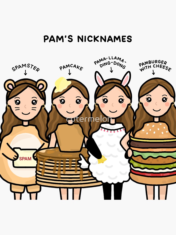 "The Office Pam's Nicknames" Sticker for Sale by cutermelon | Redbubble