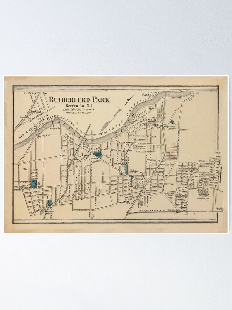 "Vintage Map of Rutherford NJ (1872)" Poster for Sale by BravuraMedia ...