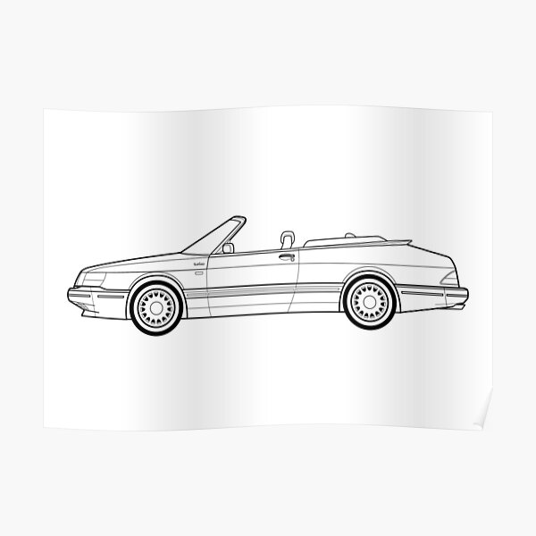 "Saab 900 convertible outline drawing" Poster by RJWautographics ...