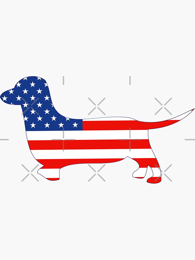 "Patriotic Dachshund American Flag Cute Dog Silhouette" Sticker by ...