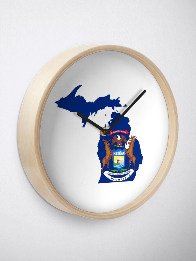 "MI State Flag, Proud Michigan Native" Clock for Sale by ...