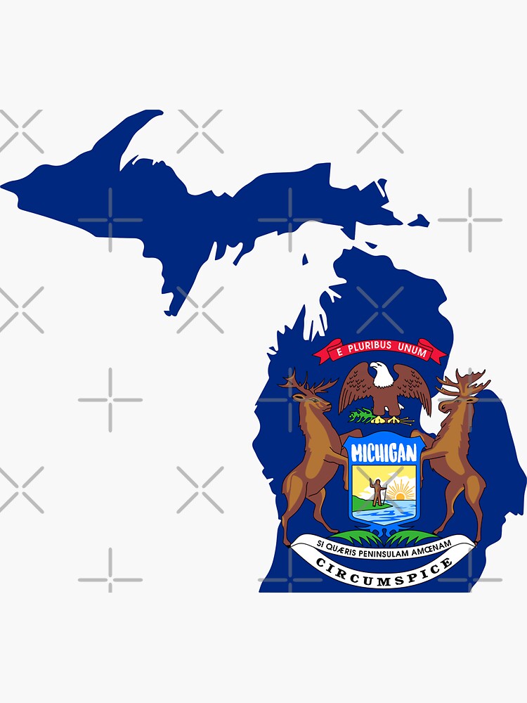 "MI State Flag, Proud Michigan Native" Sticker by GreatLakesLocal ...