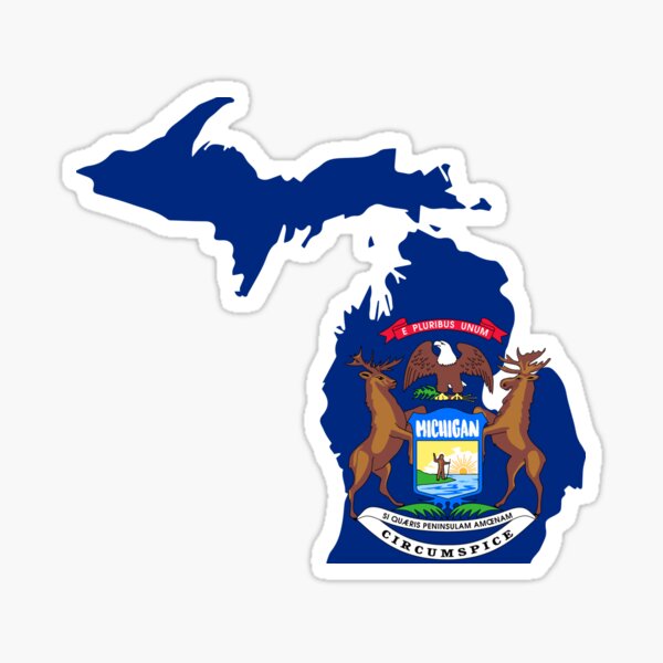 "MI State Flag, Proud Michigan Native" Sticker by GreatLakesLocal ...