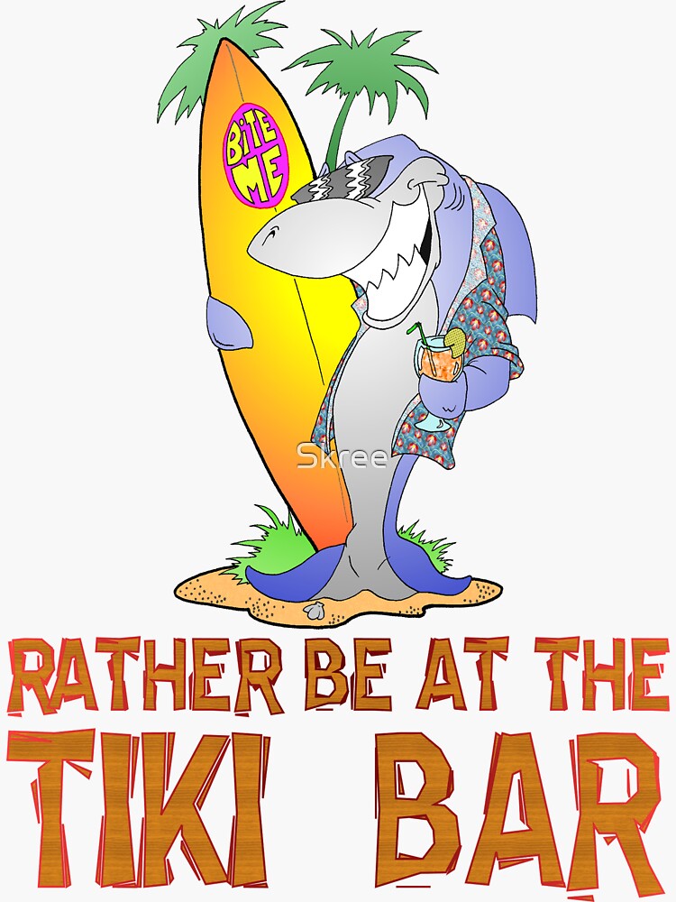 "Tiki Bar Shark" Sticker by Skree | Redbubble