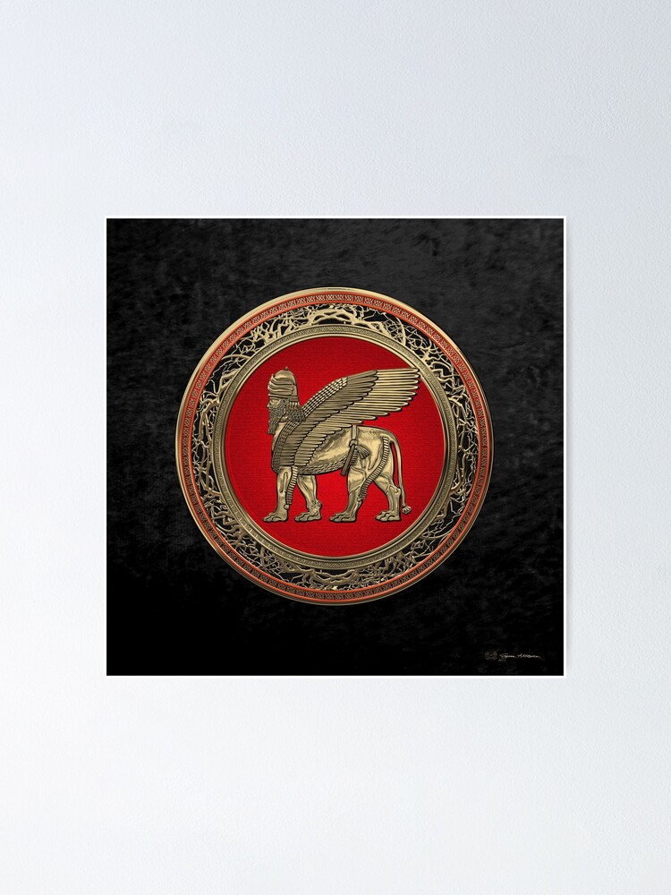 Assyrian Winged Lion Gold Lamassu Over Black Velvet Poster For Sale By Captain7 Redbubble