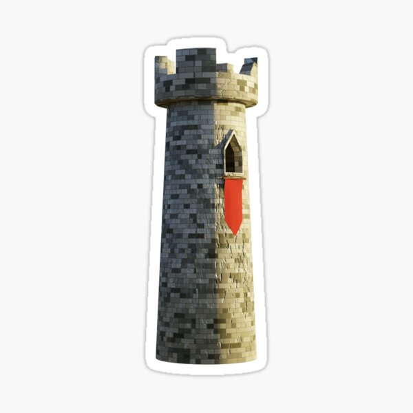 "Medieval stone tower, red banner" Sticker for Sale by Earthian | Redbubble