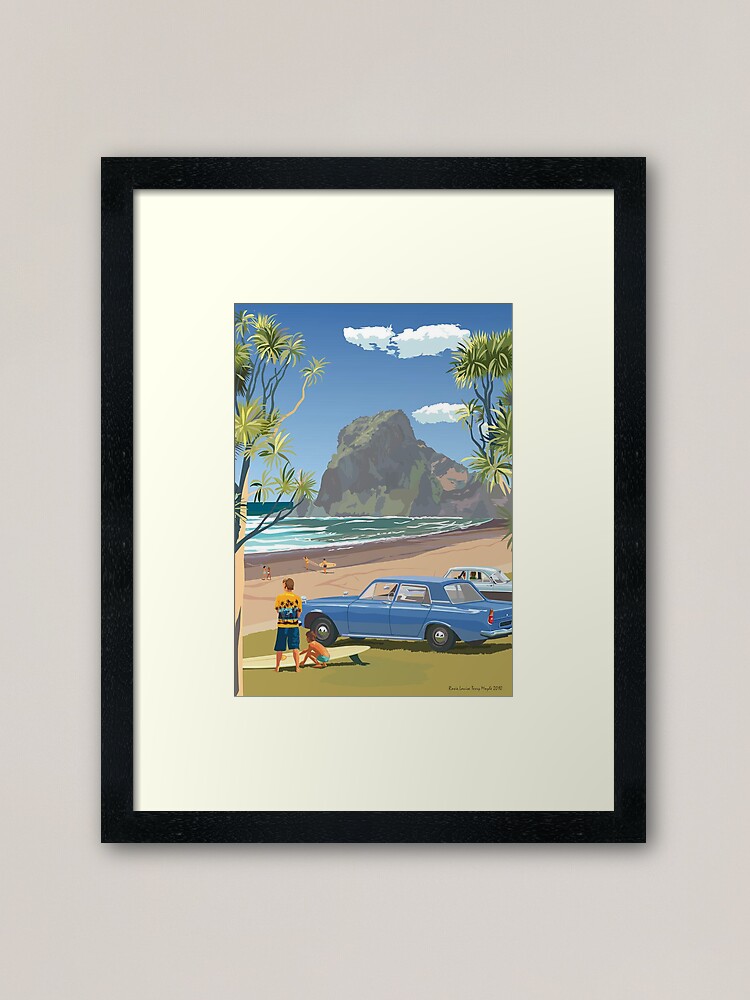"Piha New Zealand with Surfers 1969" Framed Art Print for Sale by ...