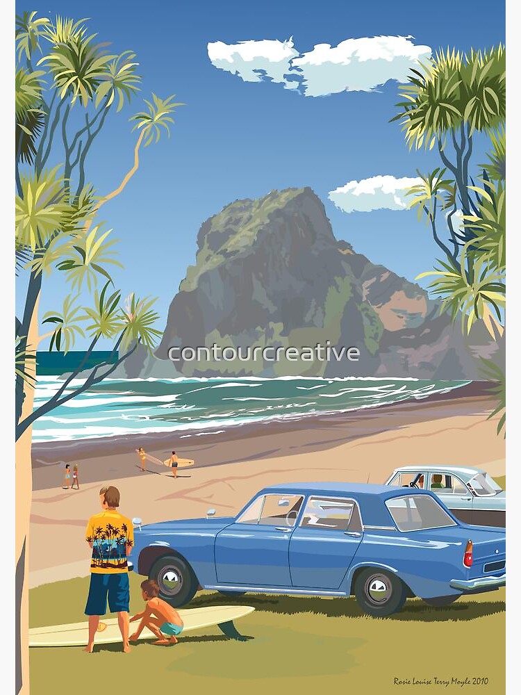 "Piha New Zealand with Surfers 1969" Framed Art Print for Sale by ...