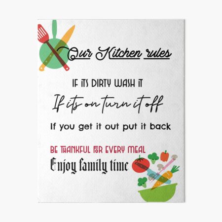 "Kitchen rules chart for home with funny sayings. " Art Board Print for ...
