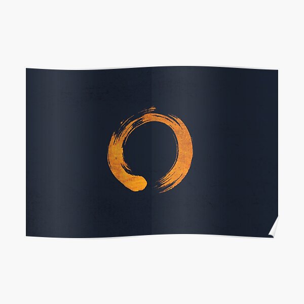"Classic golden Enso japanese zen buddhism symbol on dark blue textile ...