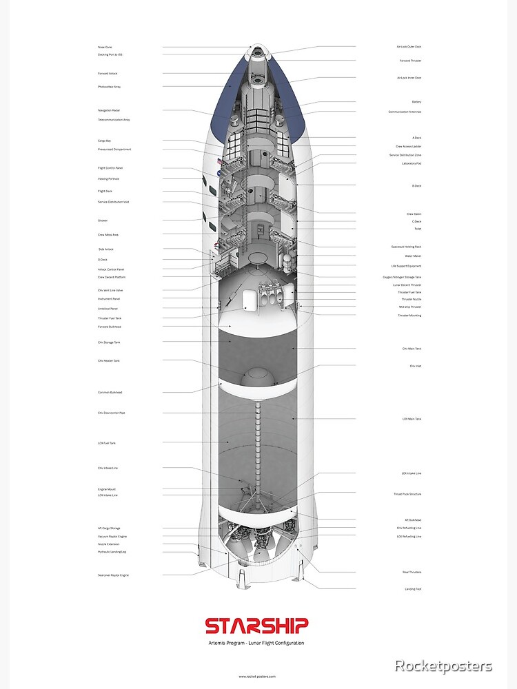 "SpaceX - Lunar Starship Cutaway" Art Board Print for Sale by ...