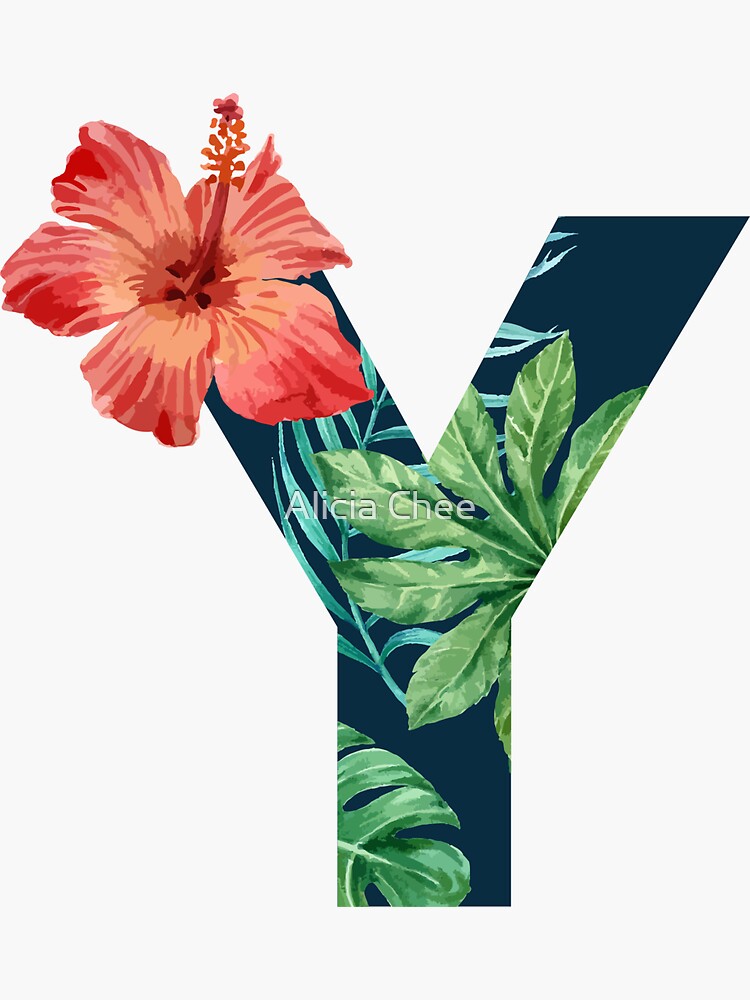 "Tropical Background Floral Letter Y" Sticker by NiftyTrinket | Redbubble