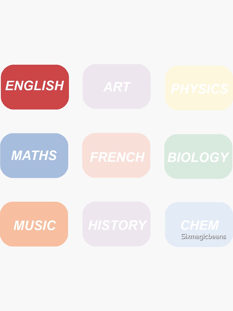"School Subject Labels stickers for organisation aesthetic" Sticker for ...