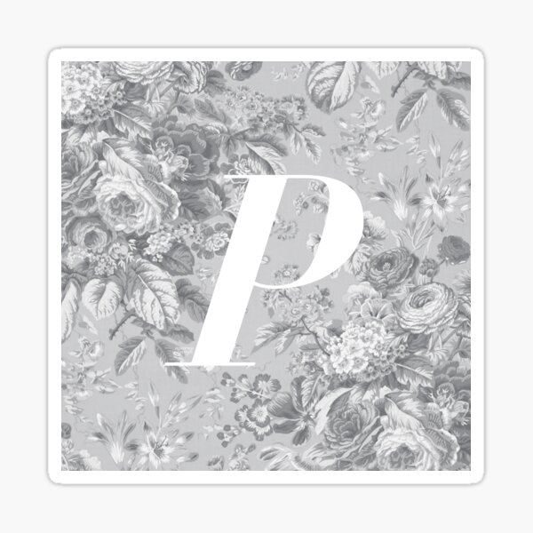 "P Letter, Vintage Alphabet - Botanical Monogram - Silver Grey" Sticker ...