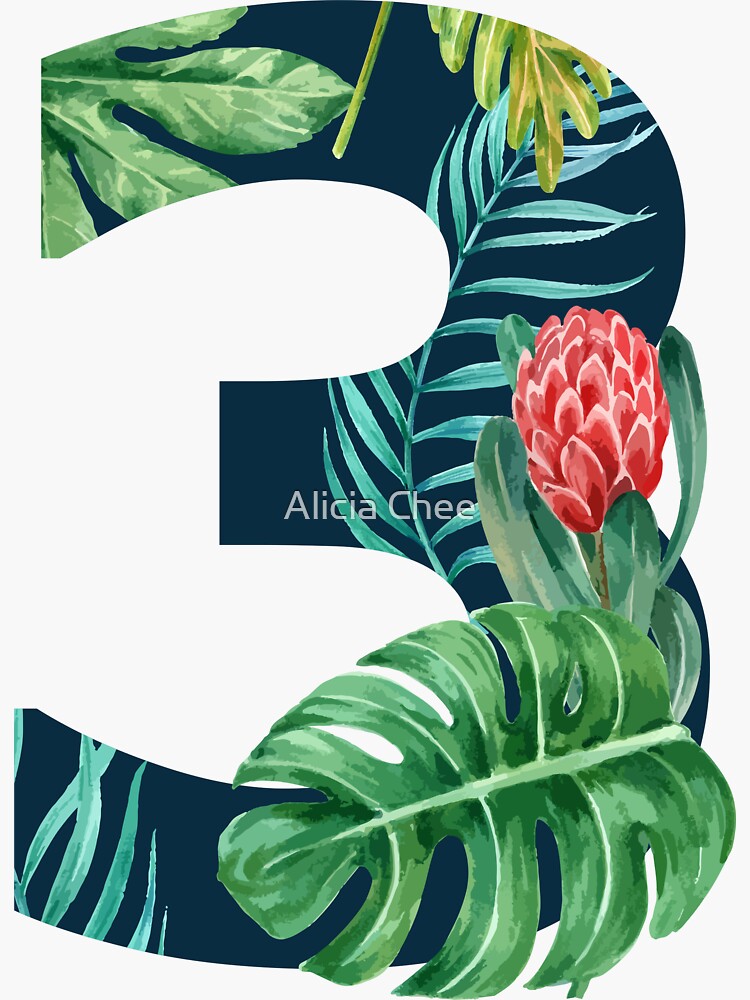 "Tropical Background Floral Number 3" Sticker for Sale by NiftyTrinket ...