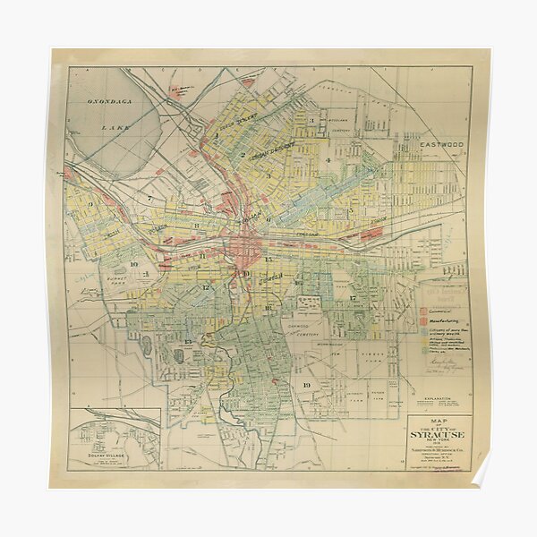 "Vintage Map of Syracuse NY (1918)" Poster for Sale by BravuraMedia ...