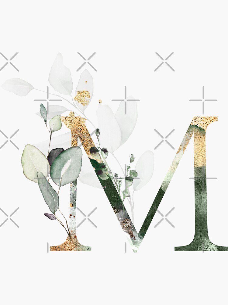 "M Letter Alpha Alphabet Monogram with Floral Watercolor Pattern ...