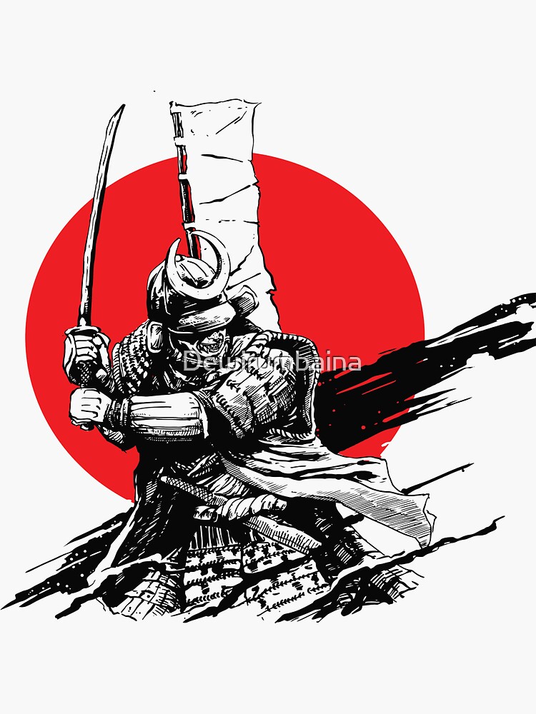 "Samurai and Japanese Flag" Sticker for Sale by Dewirumbaina | Redbubble