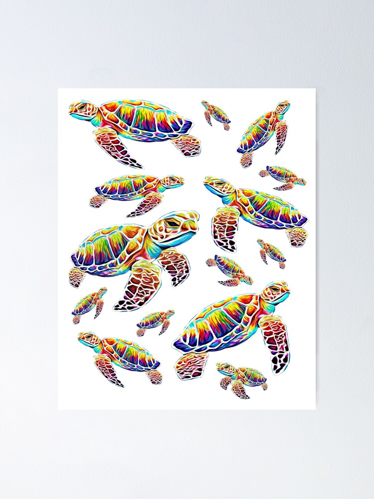 "Rainbow Sea Turtles" Poster by cjdprints | Redbubble