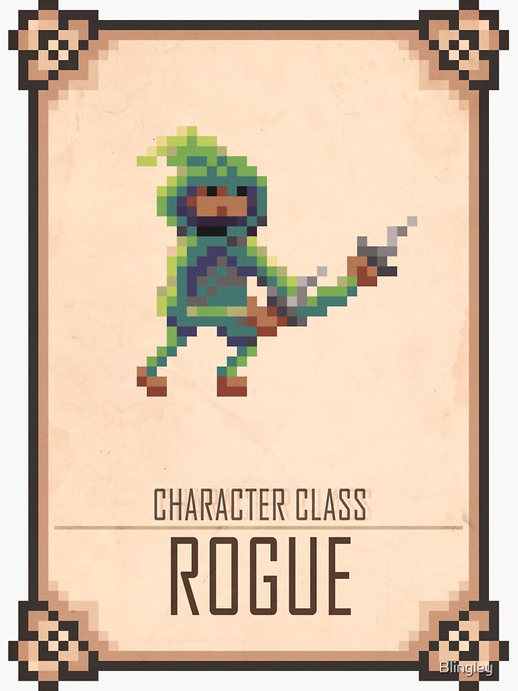 "Character Class: Rogue Pixel Art Retro Poster" Sticker for Sale by ...