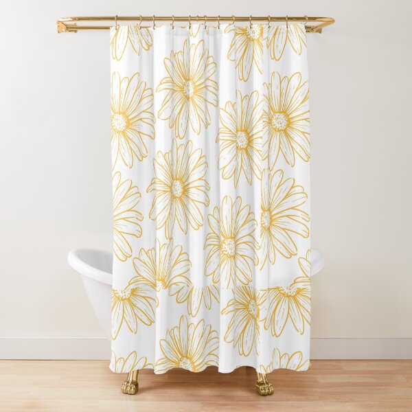 Daisy Flower Floral Pattern In Yellow Shower Curtain For Sale By