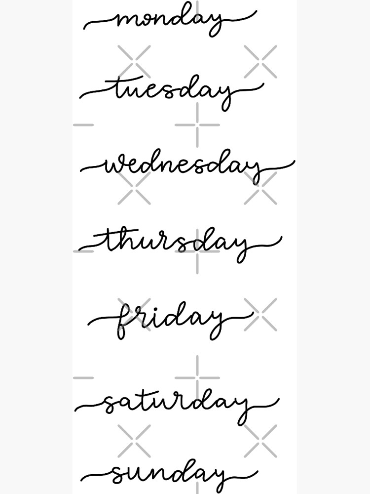 "Days of the Week Stickers (Handwritten wispy cursive)" Magnet for Sale ...