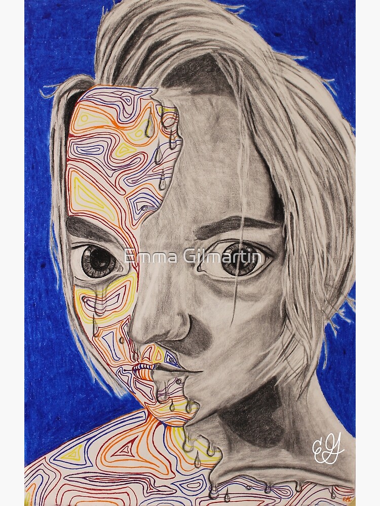 "Stare Down, Rainbow Line Drawing Charcoal Pencil Portrait" Poster for ...