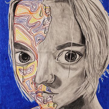 "Stare Down, Rainbow Line Drawing Charcoal Pencil Portrait" Poster for ...