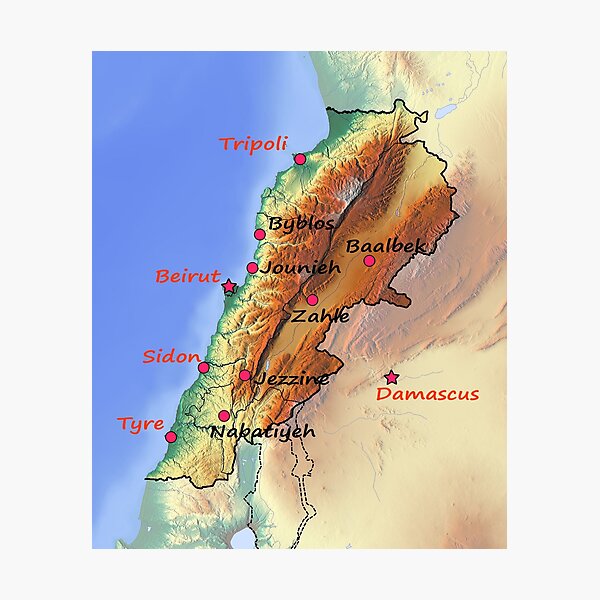 "Country Lebanon detailed physical map topographic map of Lebanon ...