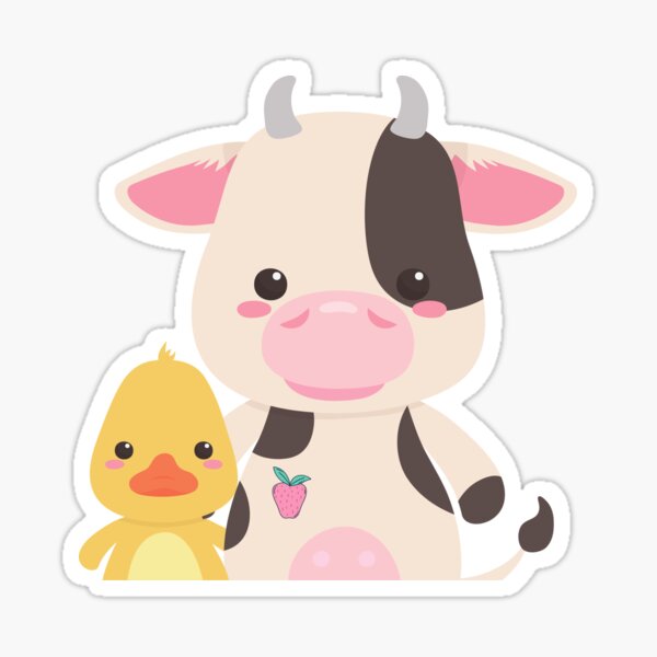 "Cute Strawberry cow & duckling" Sticker for Sale by AmineMZOURHI ...